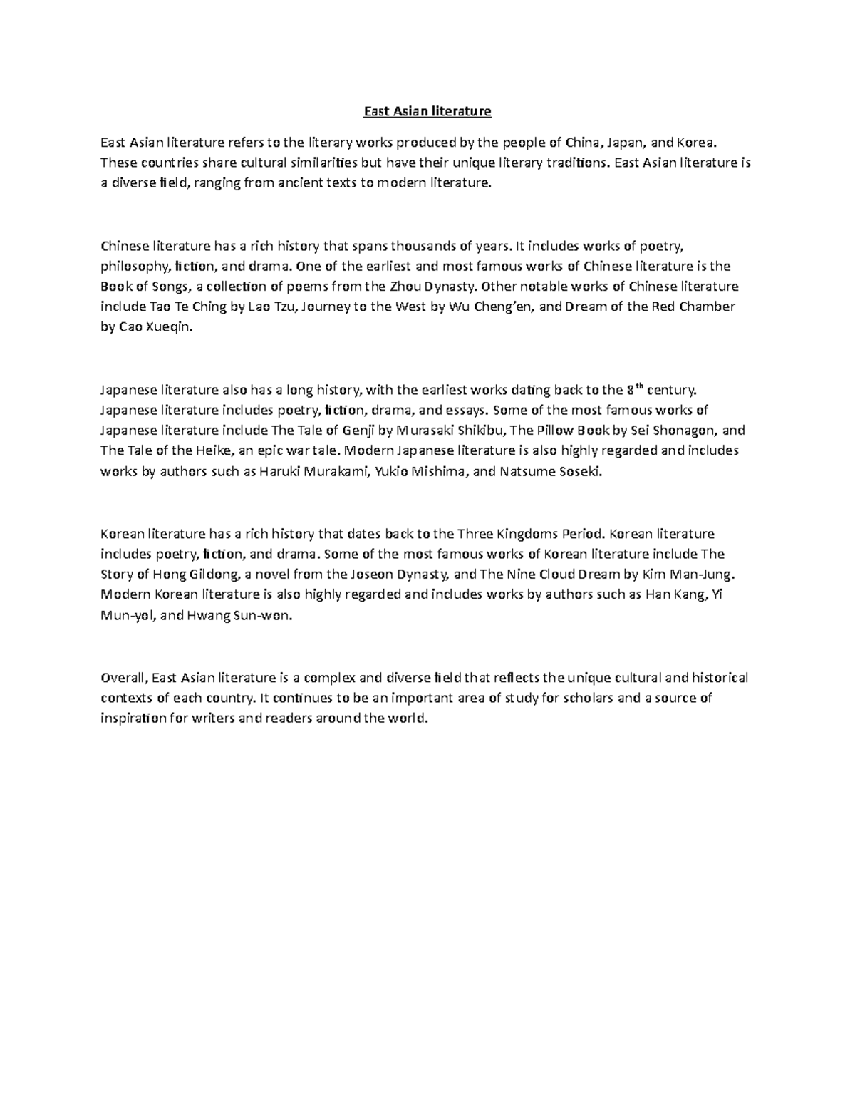 East Asian literature - East Asian literature East Asian literature ...