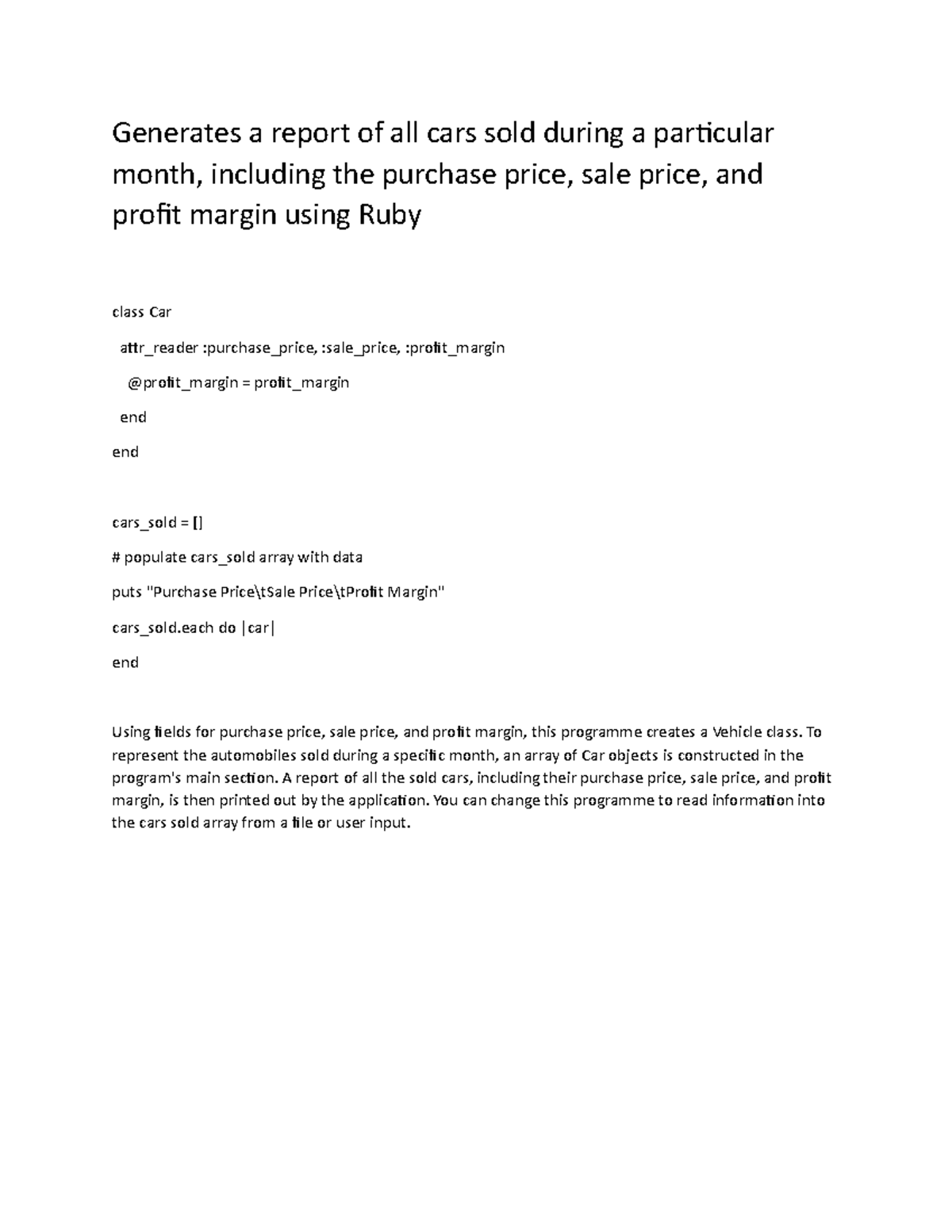 Comp6076-carsold 10-Ruby - Generates a report of all cars sold during a ...