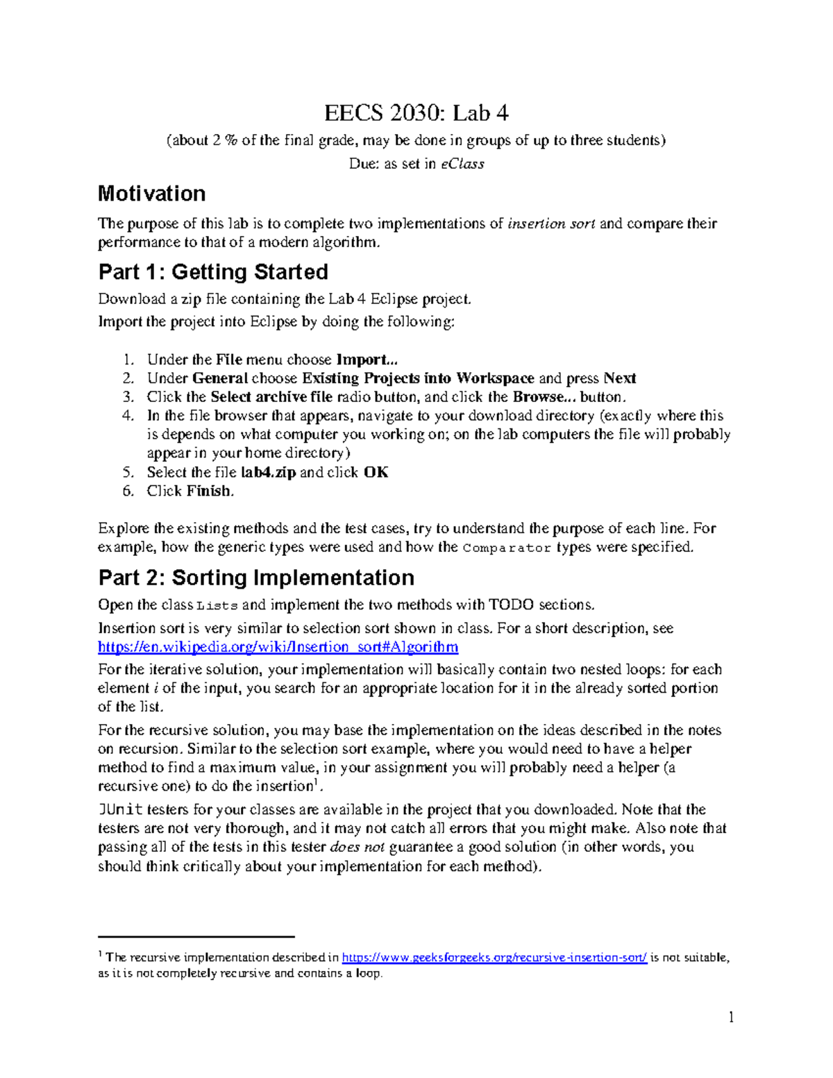 Lab4 W23 - This is a past lab - 1 EECS 2030: Lab 4 (about 2 % of the ...