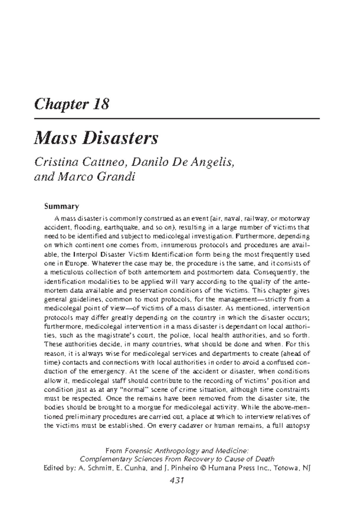 Forensic Anthropology Mass Disasters - Mass Disasters 431 From Forensic ...