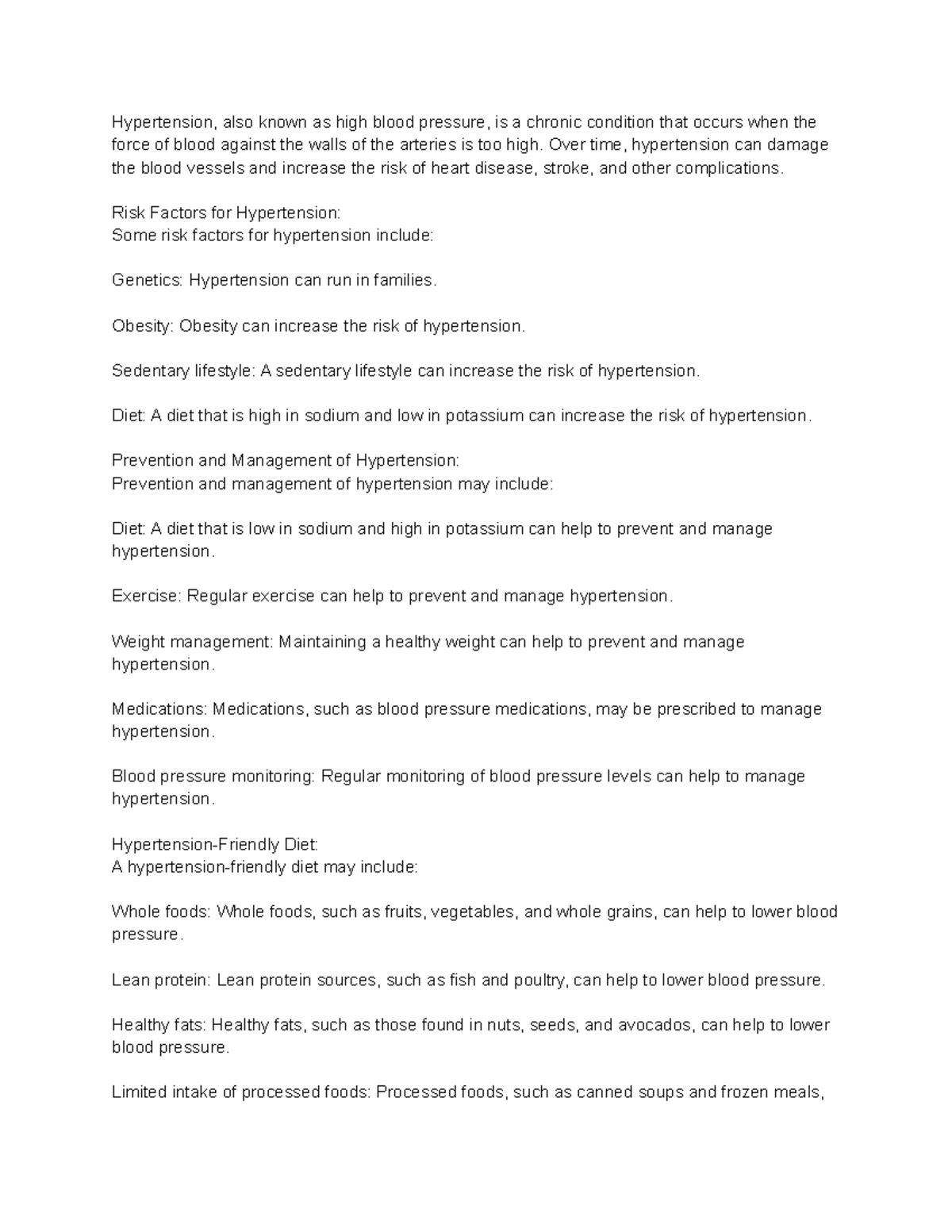 Chronic Diseases Hypertension Notes - Hypertension, also known as high ...