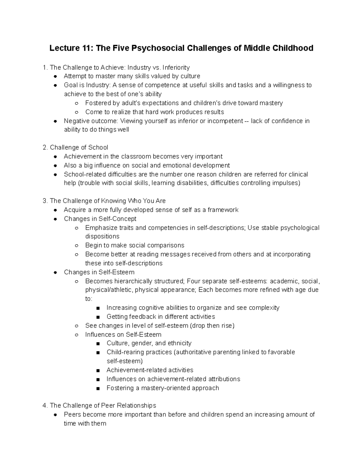 Developmental Psychology Lecture 11: The Five Psychosocial Challenges ...