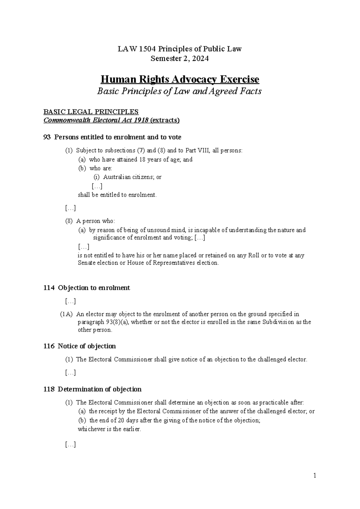 PPL 2024 HRAE Basic principles of law and agreed facts - LAW 1504 ...