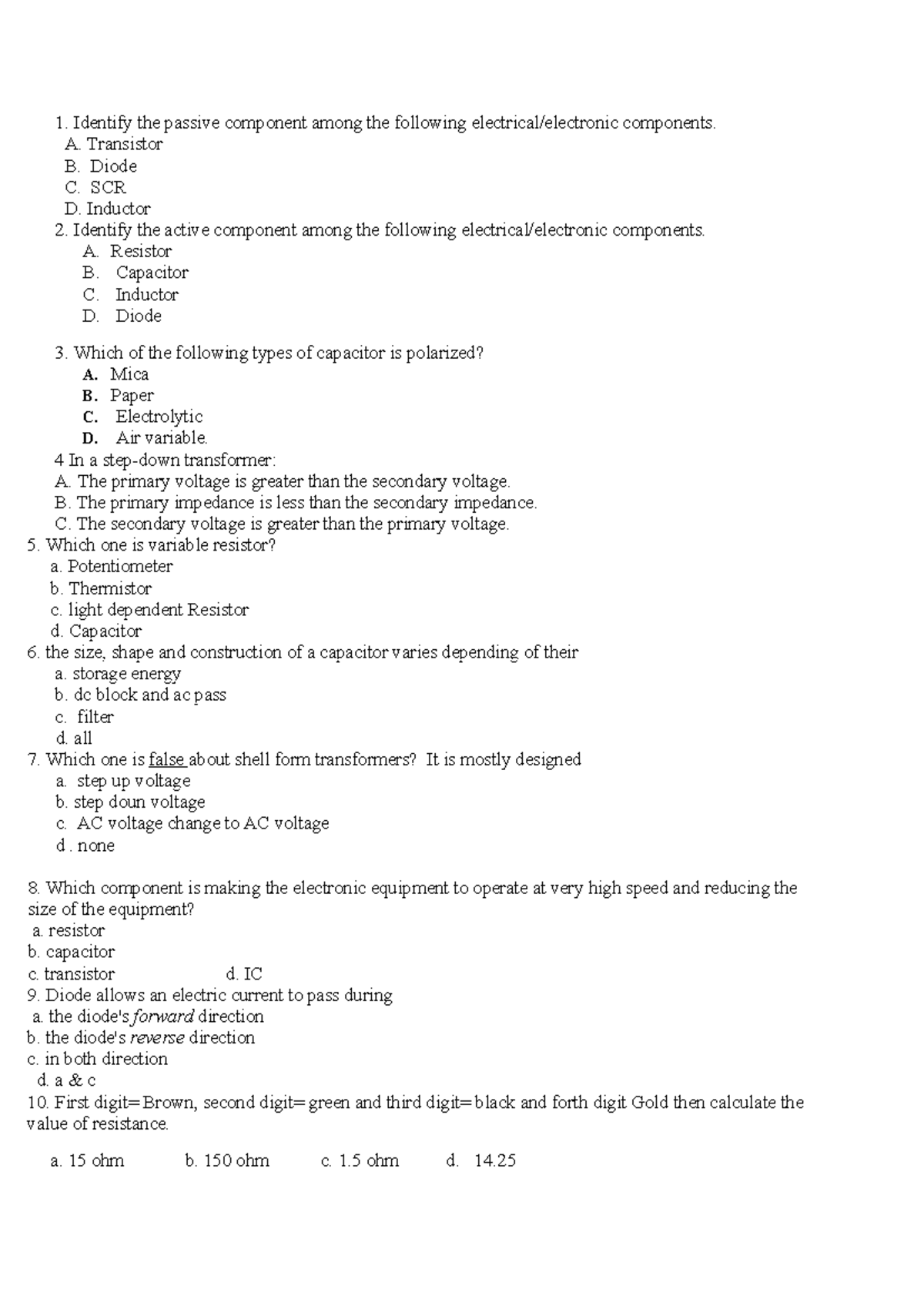 Testing Electronics Components - Identify the passive component among ...