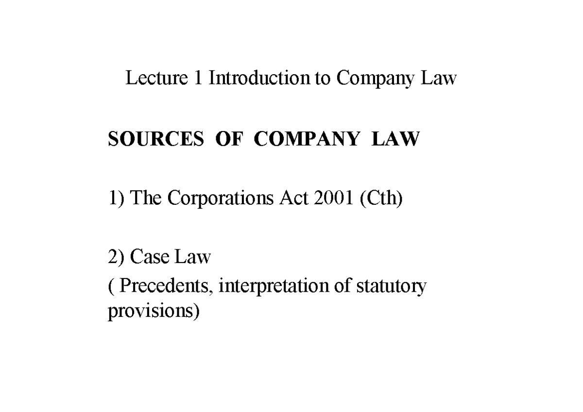 Lecture 1 Introduction to Company Law - Compatibility Mode - Lecture 1 ...
