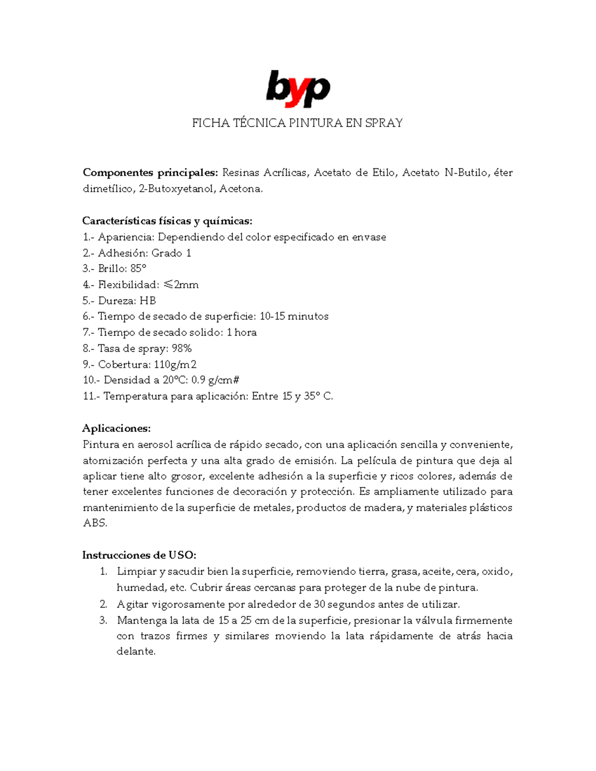 Ficha Técnica Pintura Acrílica EN Spray - FICHA TÉCNICA PINTURA EN ...