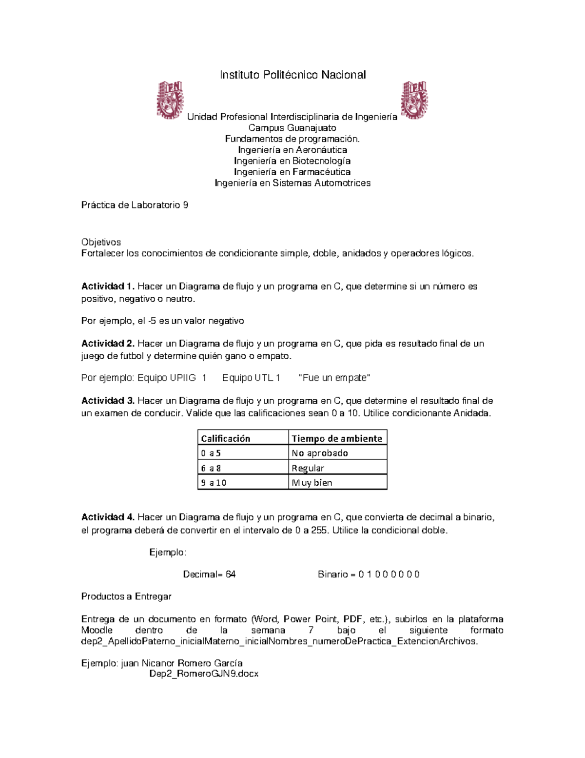 Practica 9 - Instituto Politécnico Nacional Unidad Profesional Interdisciplinaria de Ingeniería ...
