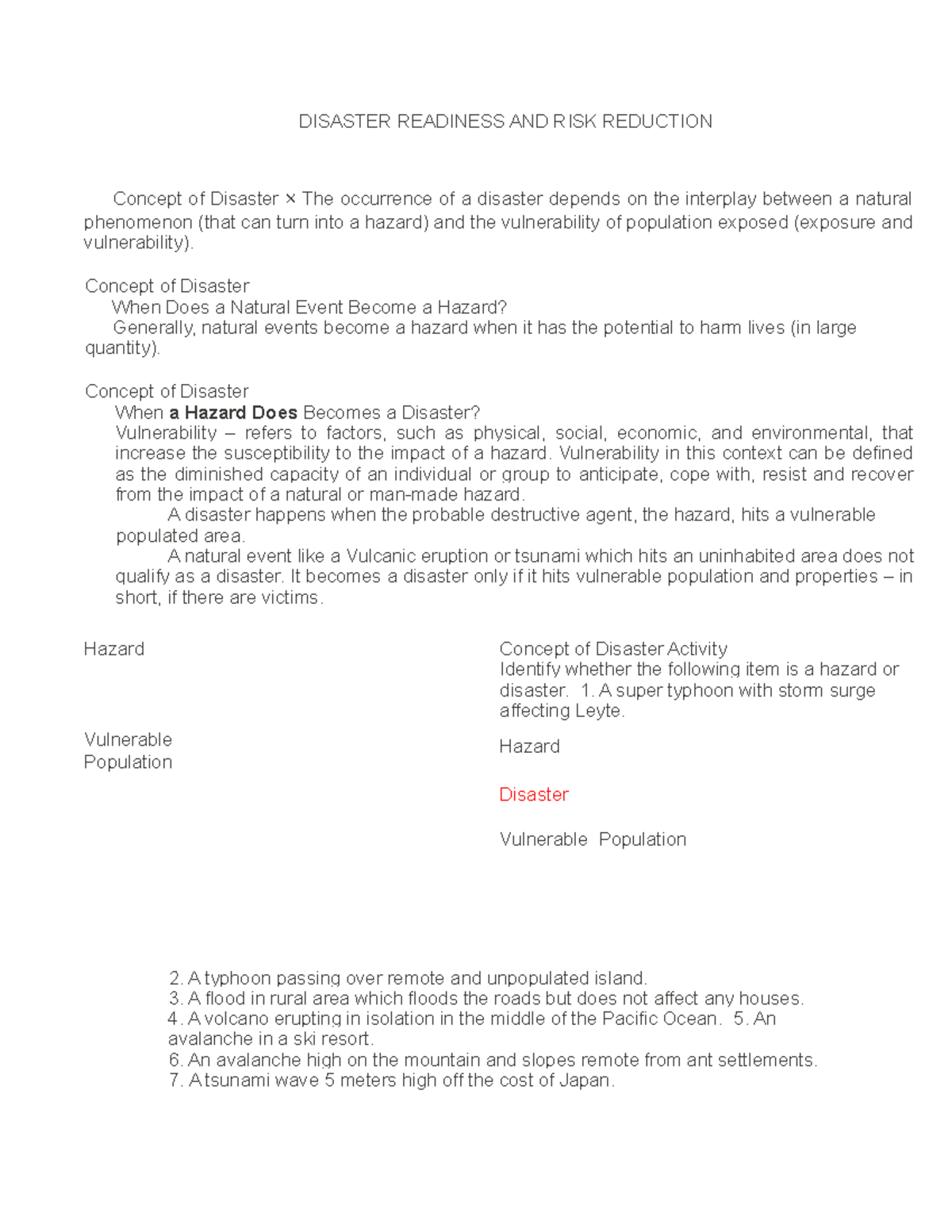 Week 1 Disaster Readiness AND RISK Reduction - DISASTER READINESS AND ...