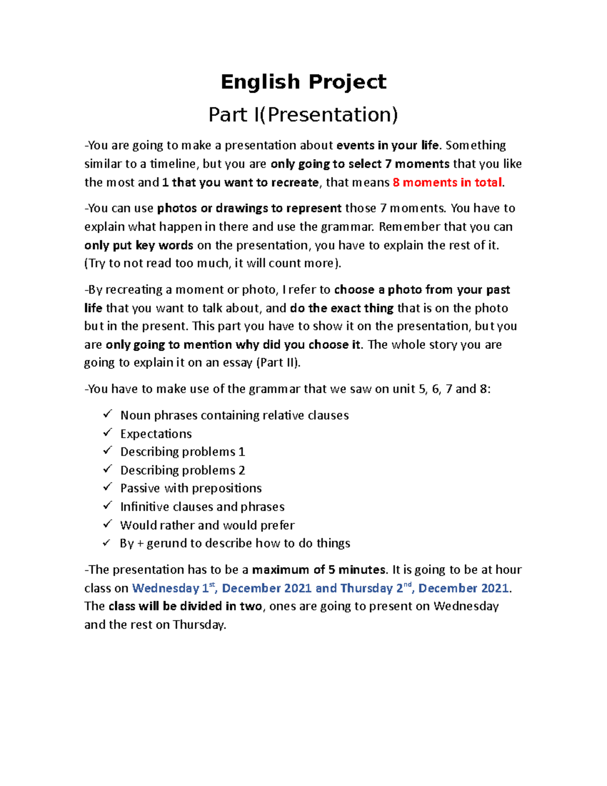 English Project unit 7 - English Project Part I(Presentation) -You are ...