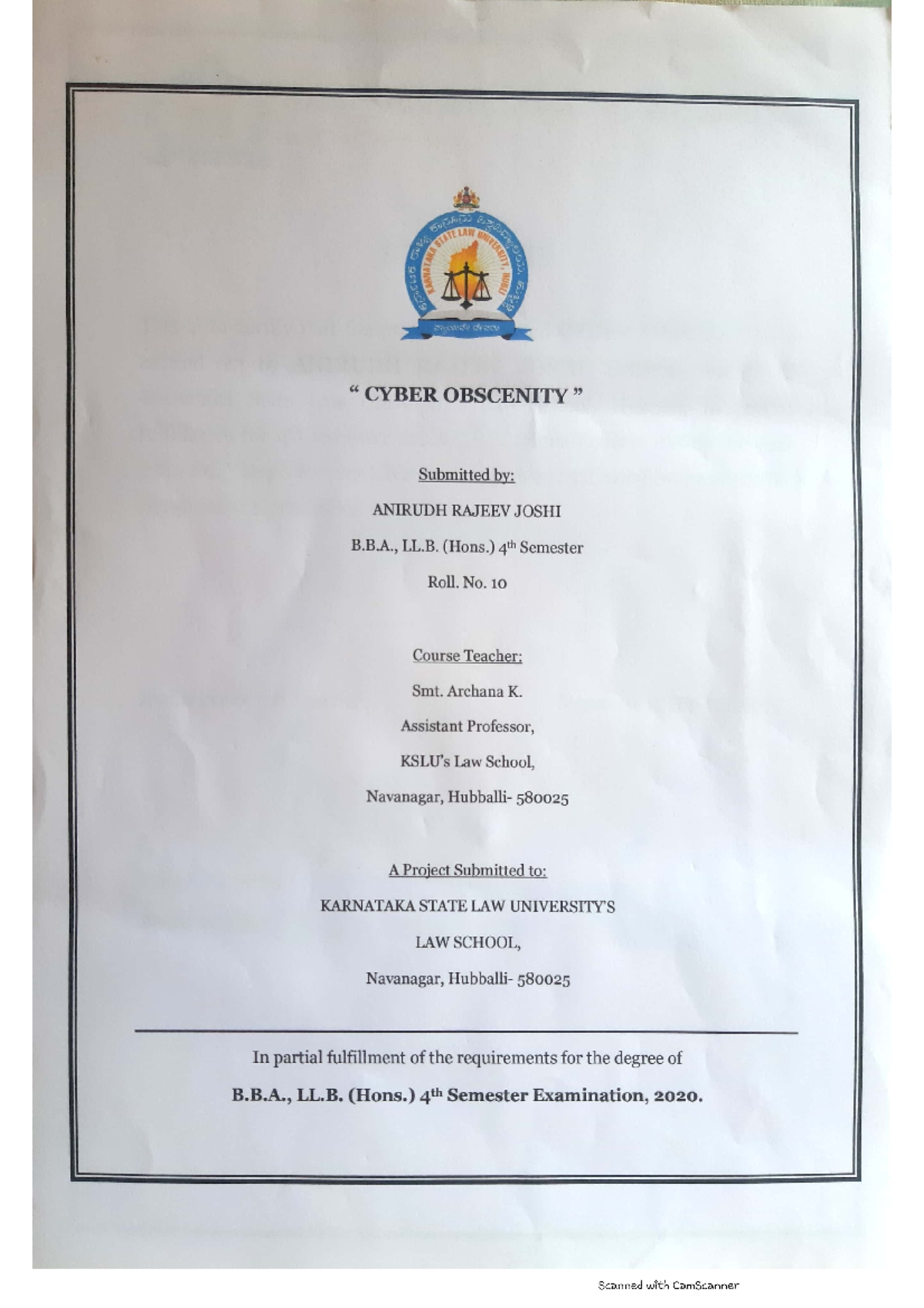 Cyber obscenity - Law of Crimes - Studocu