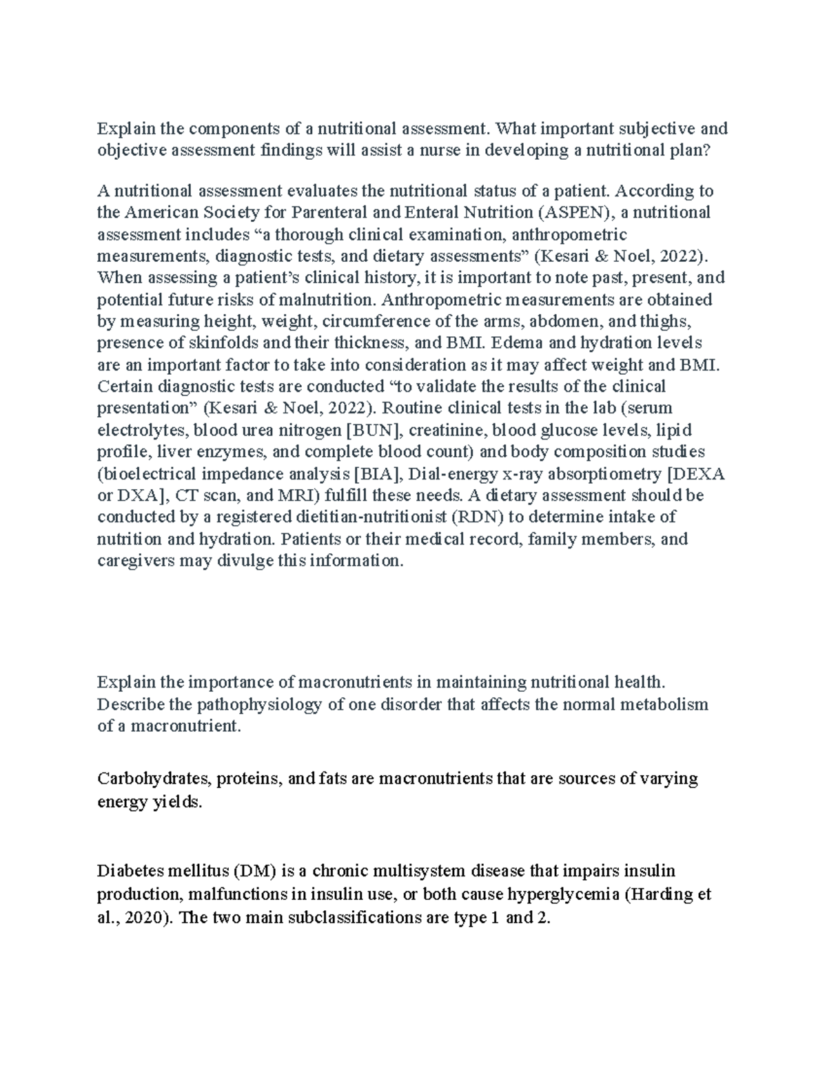 Nutrition Discussion Board - Explain the components of a nutritional ...