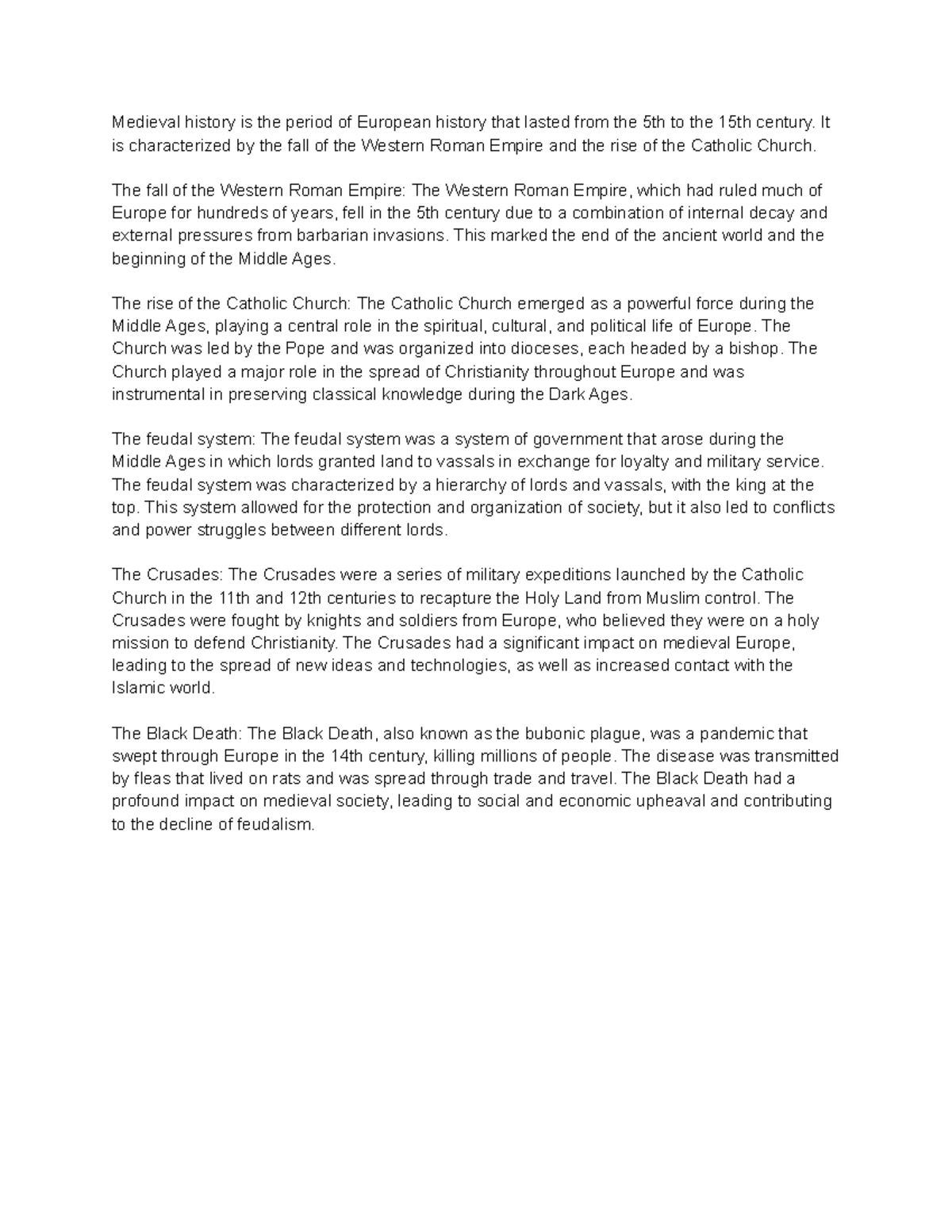 1 Overall - Key notes on Medieval History - Medieval history is the ...