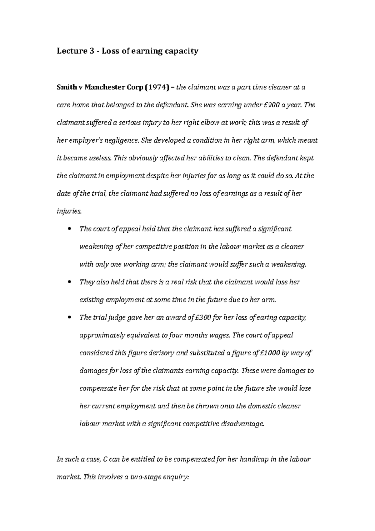 Lecture 3 - loss of earning capacity - Lecture 3 - Loss of earning ...