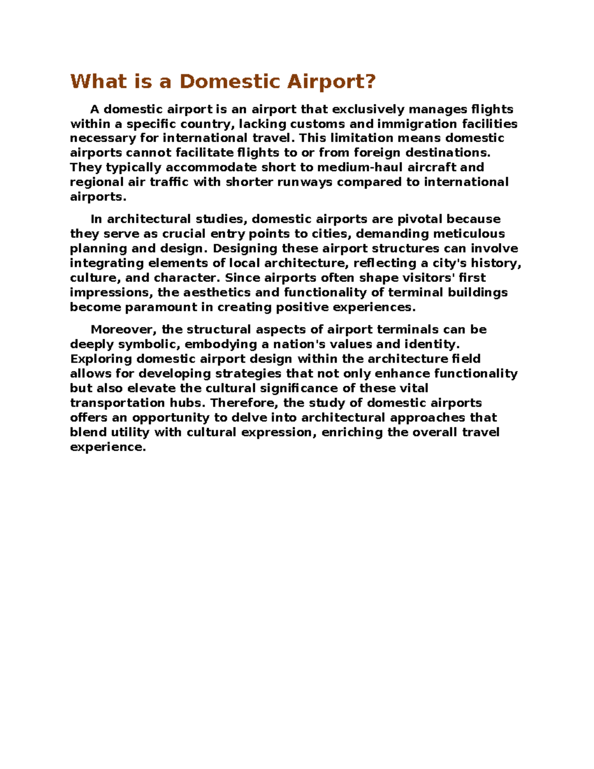 DOMESTIC AIRPORT EXAMPLE PARTS - What is a Domestic Airport? A domestic ...