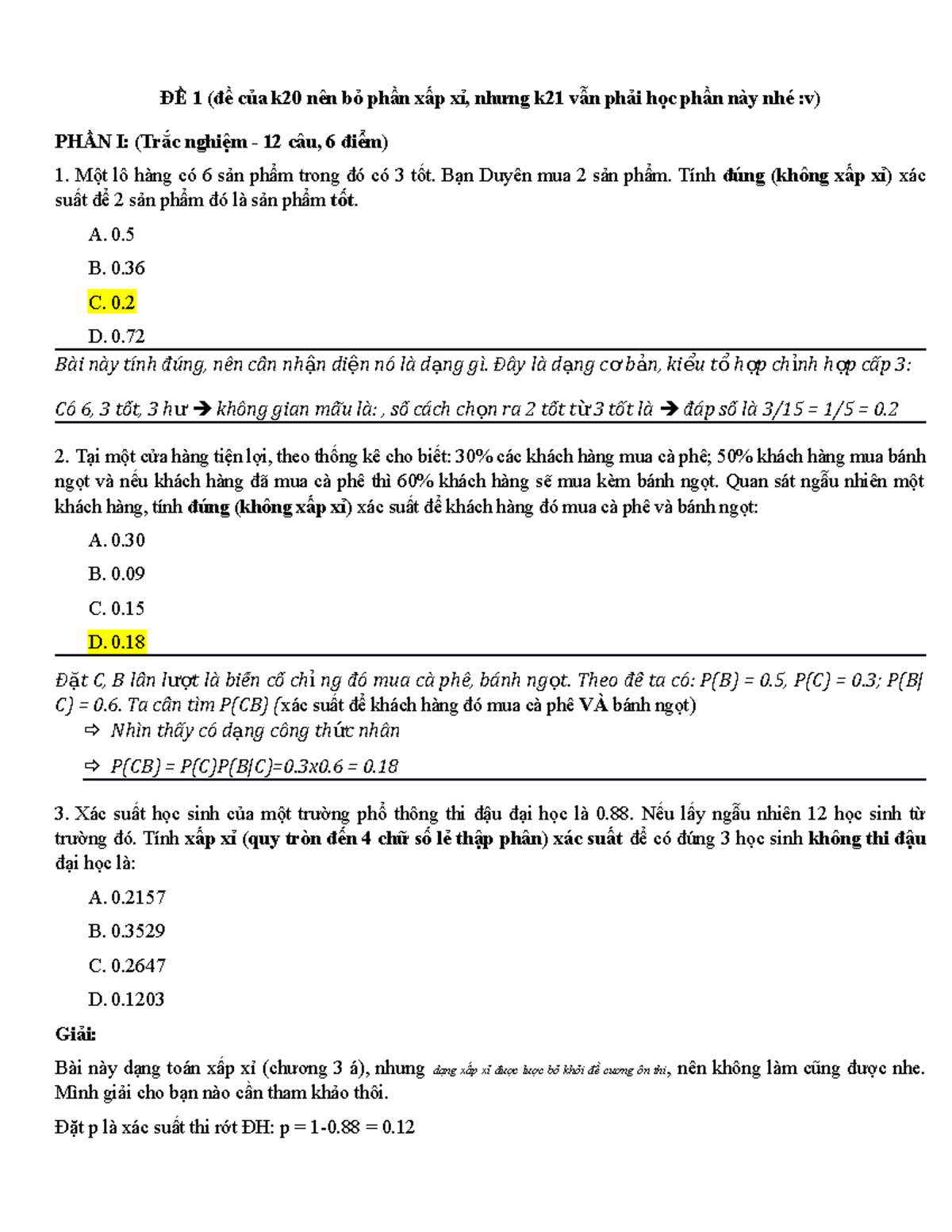 ĐỀ 1 - đề thi cuối kỳ LTXS - ĐỀ 1 (đề của k20 nên bỏ phần xấp xỉ, nhưng k21 vẫn phải học phần ...