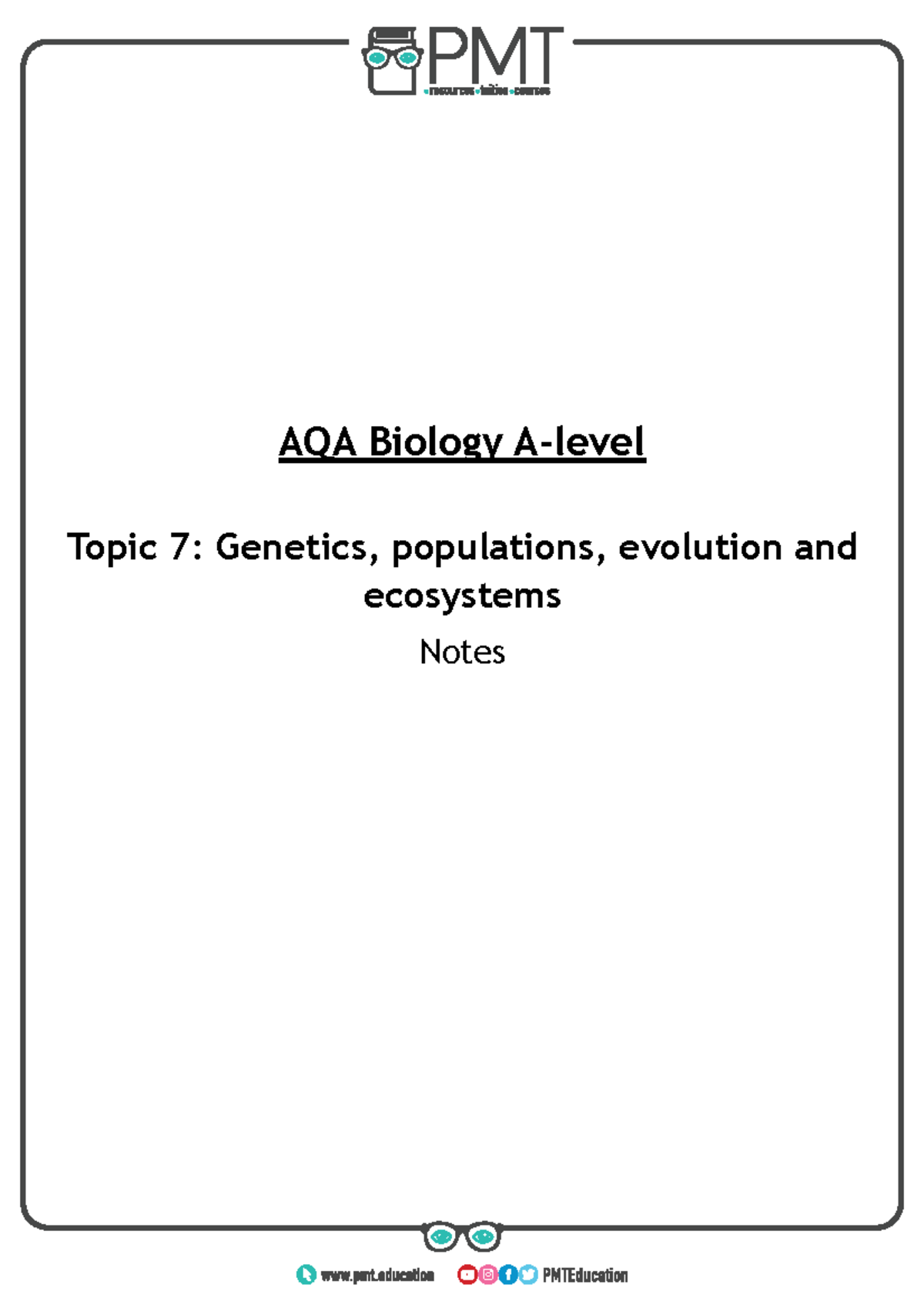 Geneticspopulations A 2notes - AQA Biology A-level Topic 7: Genetics ...