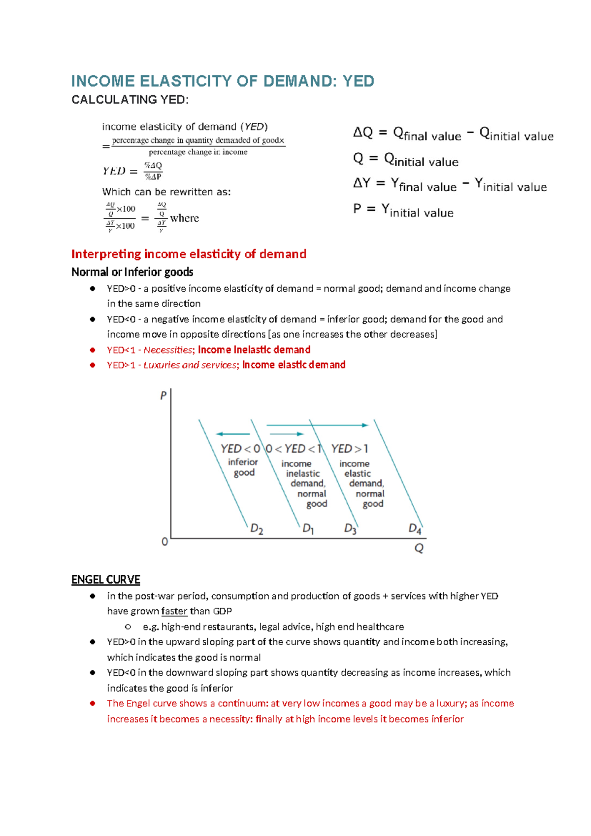 Economics HL notes - INCOME ELASTICITY OF DEMAND: YED CALCULATING YED ...