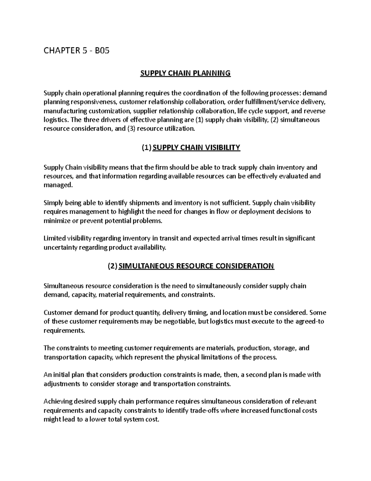 SCM 303 Module 3 - CHAPTER 5 - B SUPPLY CHAIN PLANNING Supply chain ...