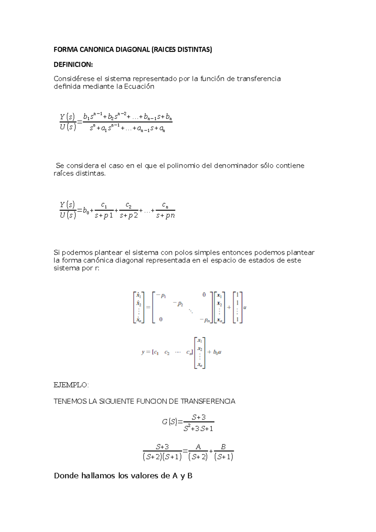 Forma Canonica Diagonal - FORMA CANONICA DIAGONAL (RAICES DISTINTAS ...