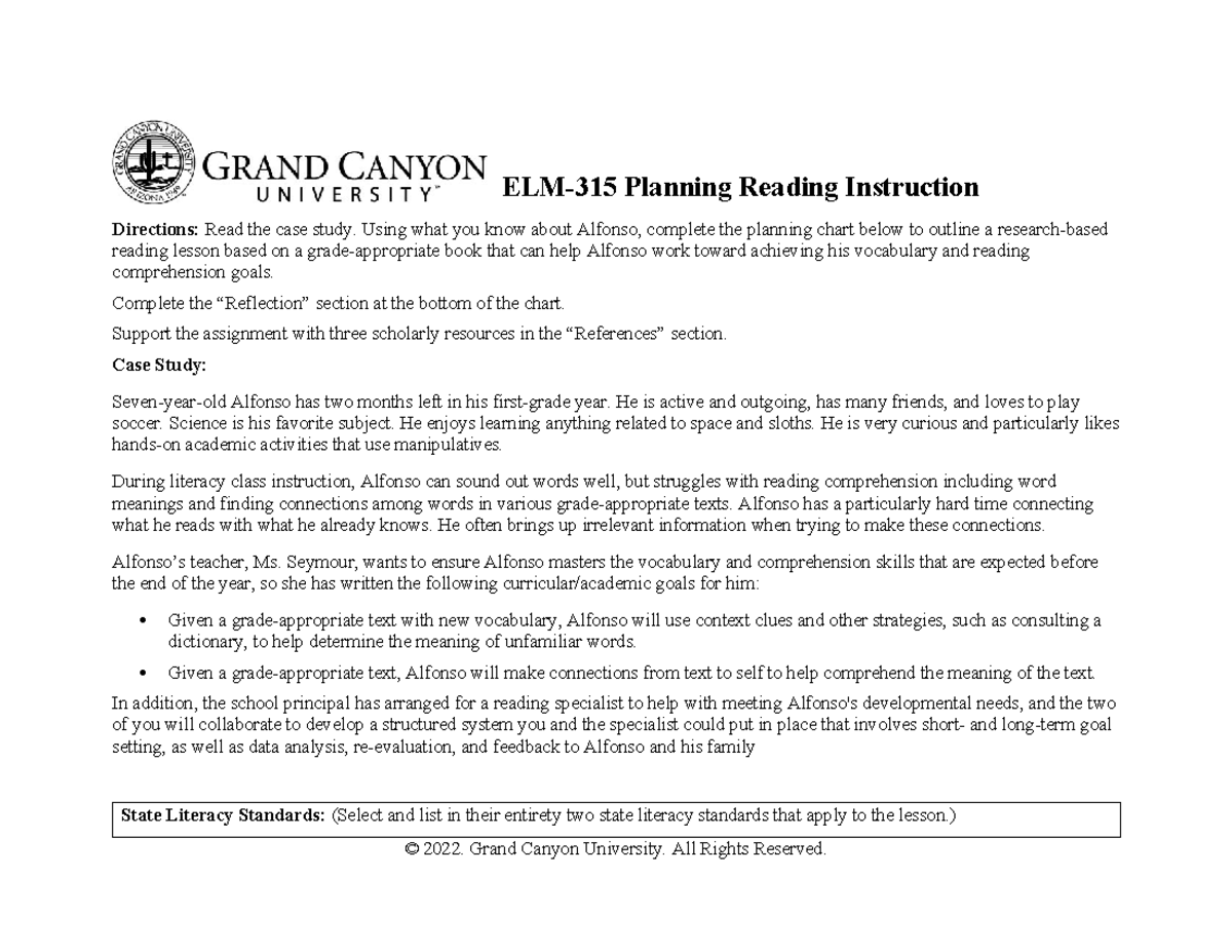 Planning reading instruction 6 - ELM-315 Planning Reading Instruction ...