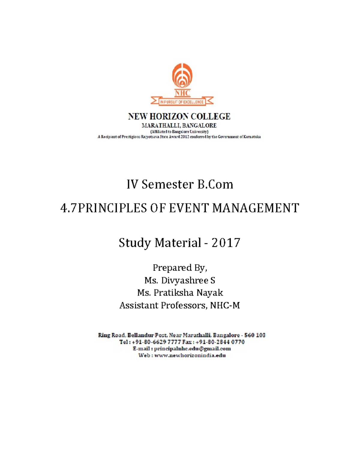 Principles-OF- Event- Management 2 - IV Semester B 4 OF EVENT ...