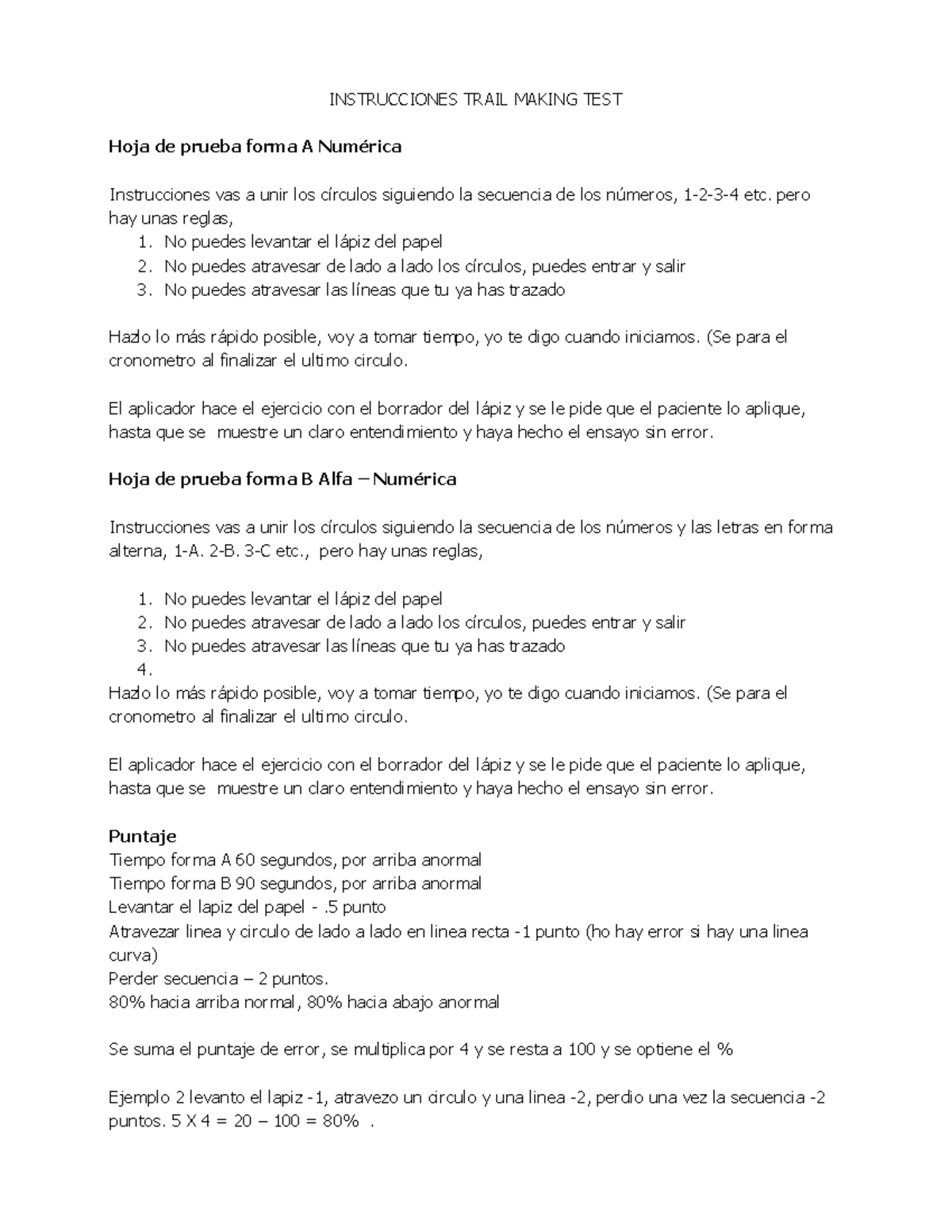 Instrucciones Trail Making TEST - INSTRUCCIONES TRAIL MAKING TEST Hoja ...