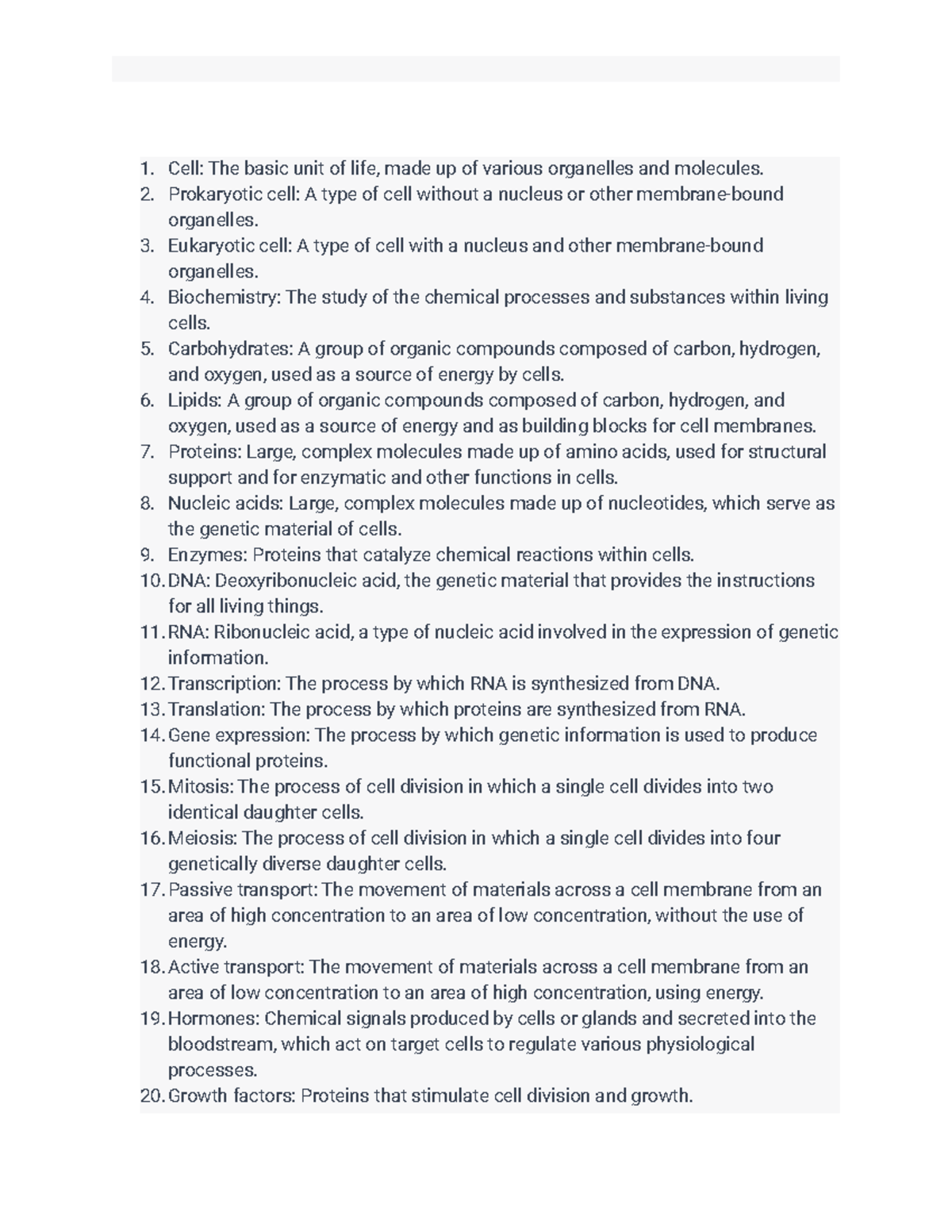 Cellular and Molecular Biology Terminology Definitions - Cell: The ...