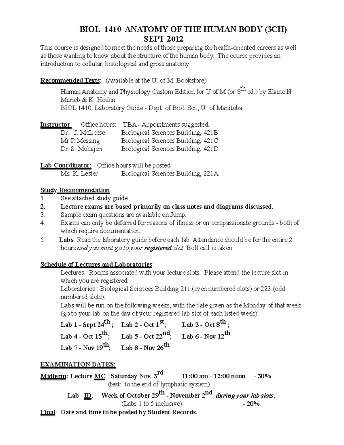 BIOL1410 Anatomy Course Syllabus - BIOL 1410 ANATOMY OF THE HUMAN BODY ...