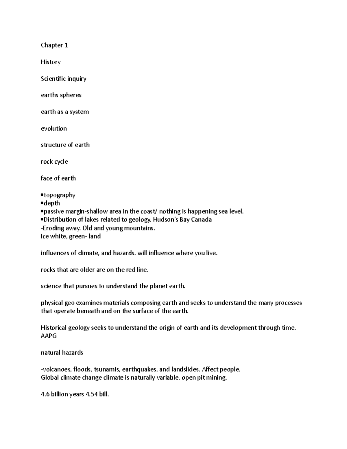 Geology physical notes - Chapter 1 History Scientific inquiry earths ...