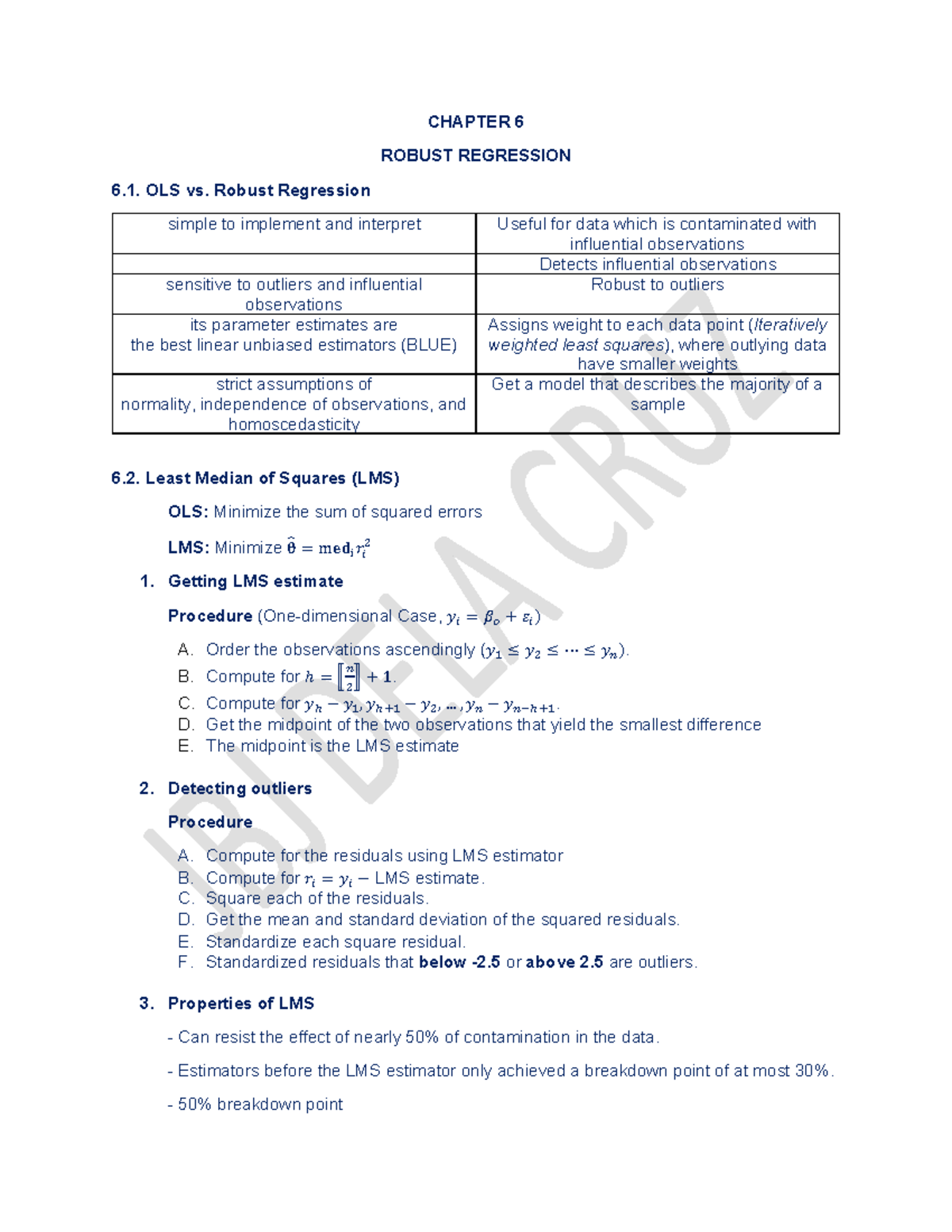 STAT 146 Chapter 6 - Robust Regression - CHAPTER 6 ROBUST REGRESSION 6 ...
