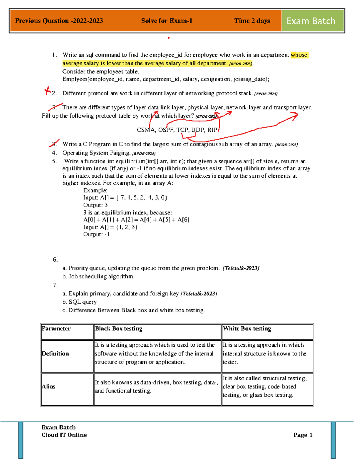 Ex-1 previous questions - Exam Batch Write an sql command to find the ...