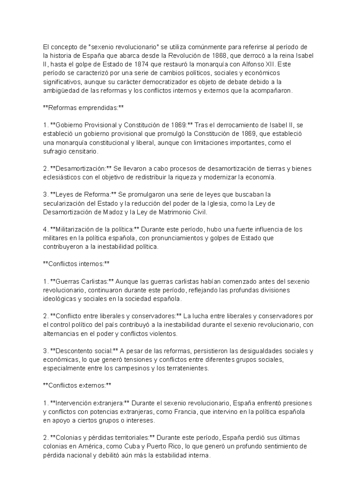 Reformas y conflictos del sexenio - El concepto de "sexenio revolucionario" se utiliza - Studocu