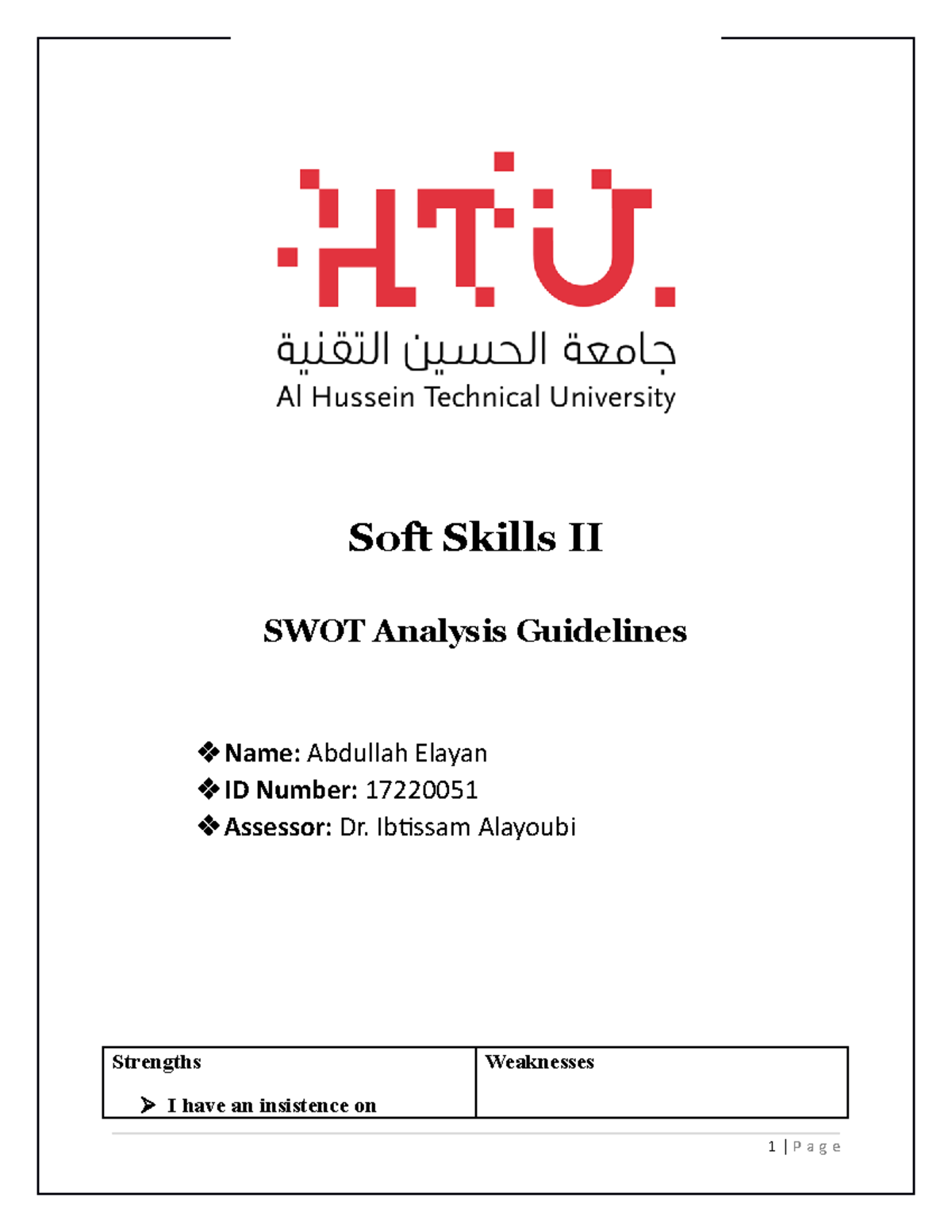 SWOT Analysis - sowr - Soft Skills II SWOT Analysis Guidelines Name ...