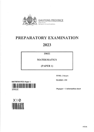 2023 GP Mathematics P1 Pre Memo - PREPARATORY EXAMINATION 2023 MARKING ...