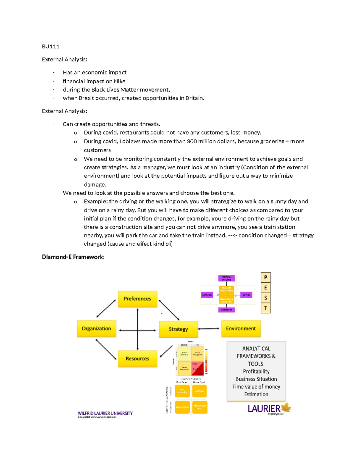 BU111 - Lecture 1 - notesss - BU External Analysis: - Has an economic ...