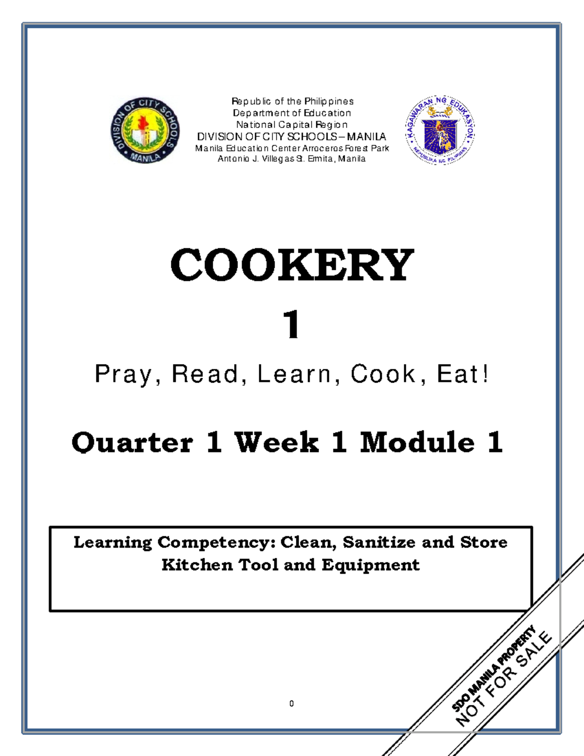 Cookery 11 Q1 W1 Mod1 - Republic of the Philippines Department of ...