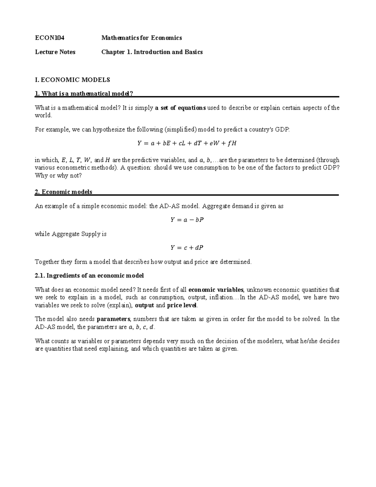 Notes 1 (Basic) 2 - ECON104 Mathematics for Economics Lecture Notes ...