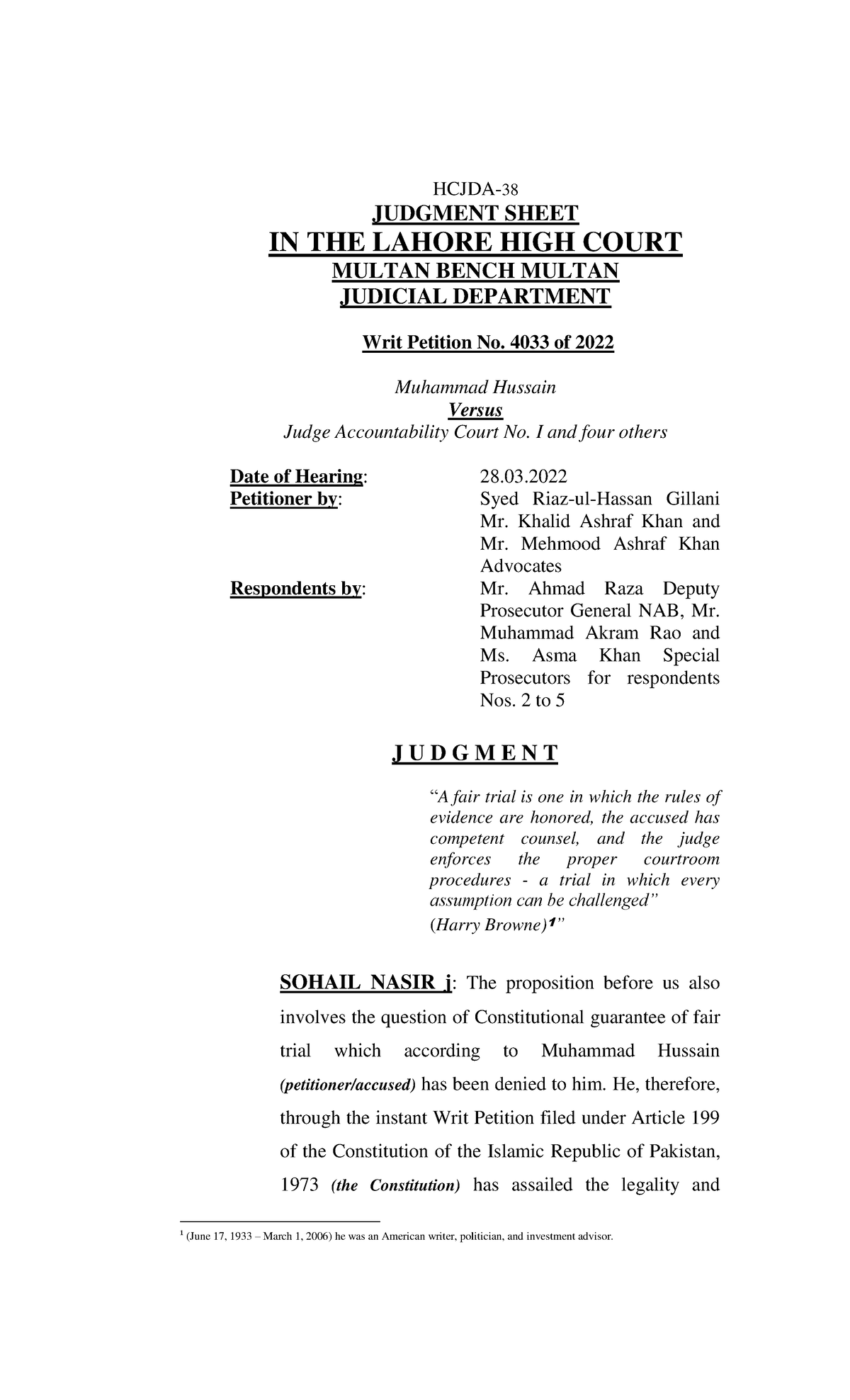 2022LHC2315 - Stare Decisis - HCJDA- 38 JUDGMENT SHEET IN THE LAHORE ...