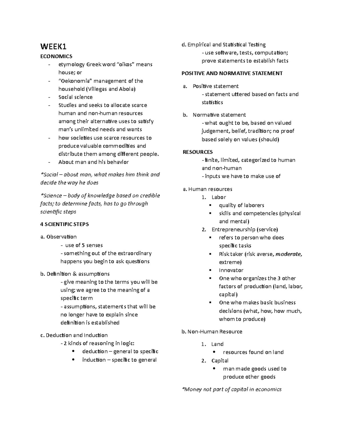 Notes Micro - WEEK ECONOMICS etymology Greek word “oikos” means house ...