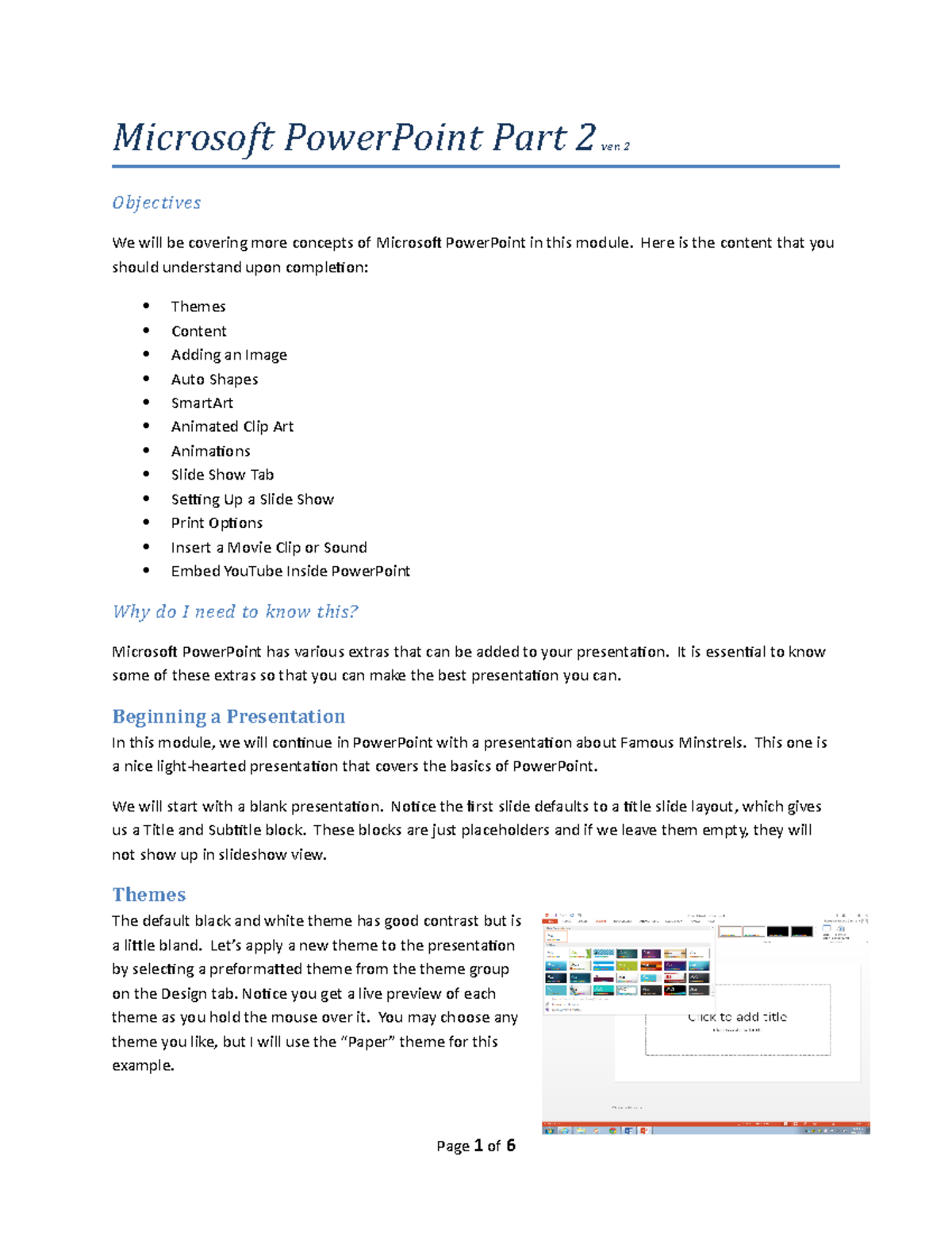 Chapter 14 Powerpoint - Microsoft PowerPoint Part 2 ver. 2 Objectives ...