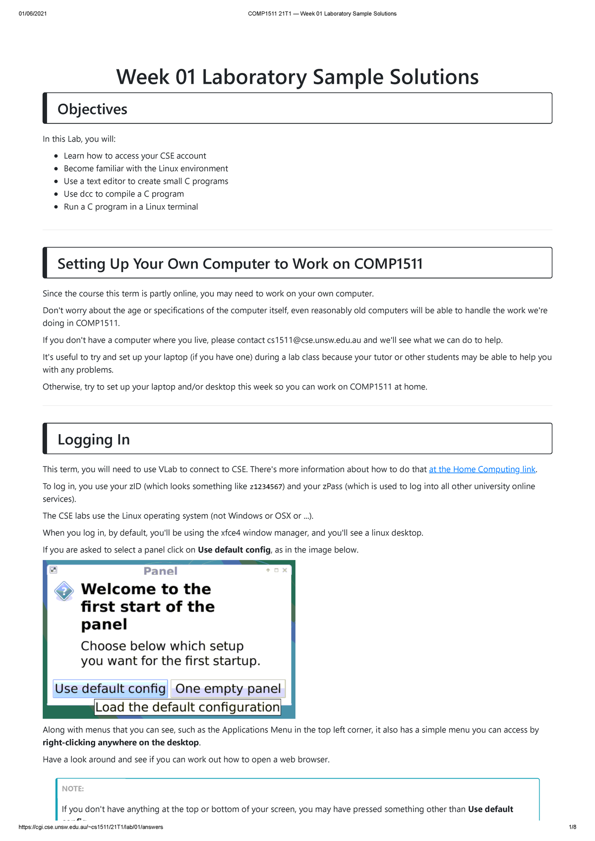 Lab 1 Sample ans - Week 01 Laboratory Sample Solutions Objectives In this Lab, you will: Learn ...