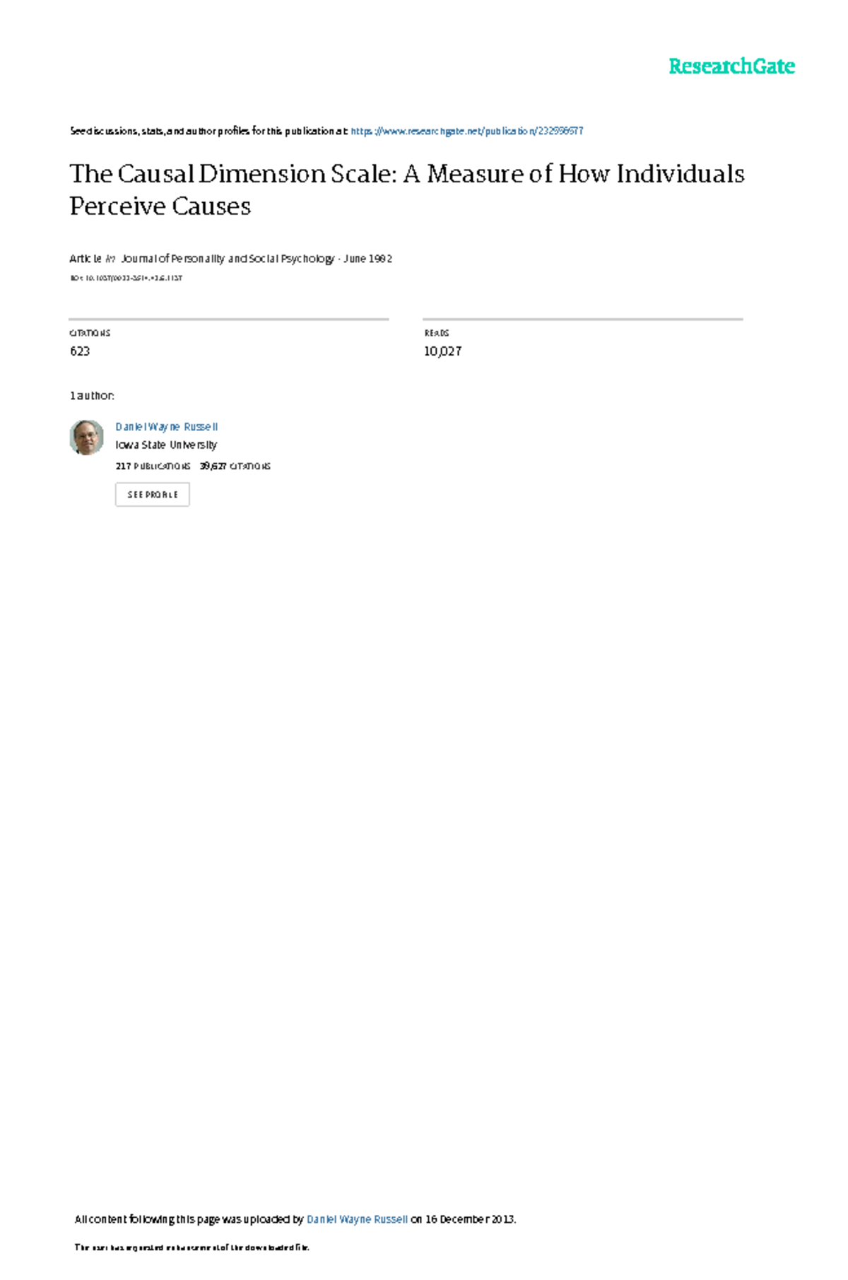 The Causal Dimension Scale A Measure of How Indivi - See discussions ...