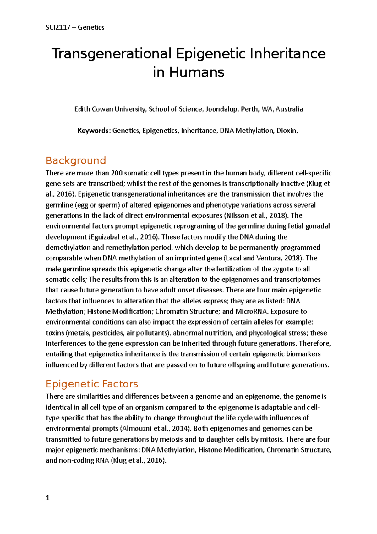 Transgenerational Epigenetic Inheritance in Humans Twcarney 10366320 ...