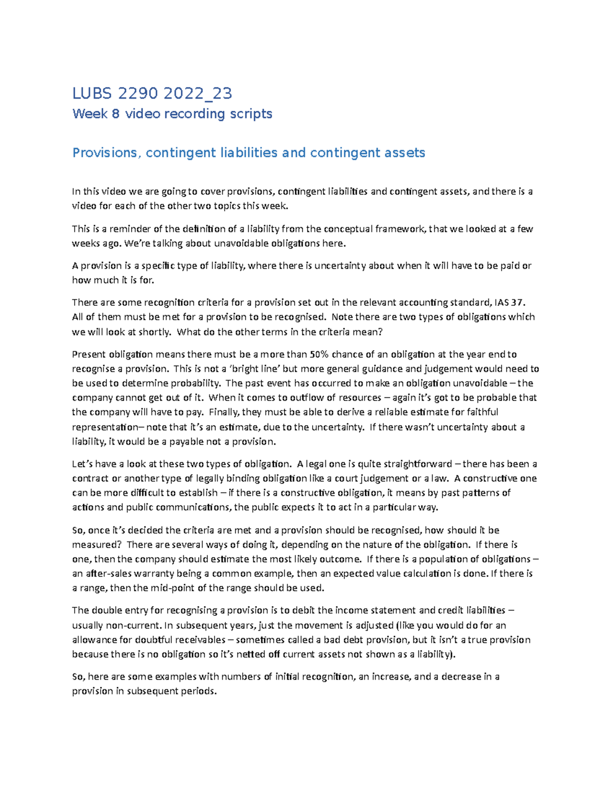 Week 8 video scripts - Deferred tax - LUBS 2290 2022_ Week 8 video ...