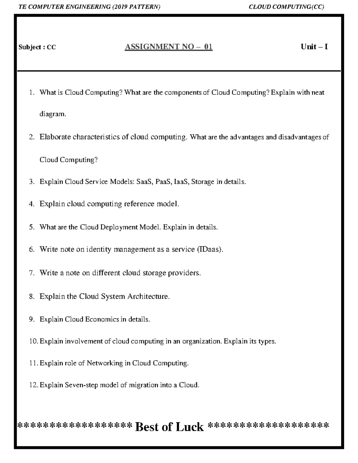 Cc-assignment-no-01 pdf - TE COMPUTER ENGINEERING ( 2019 PATTERN) CLOUD ...