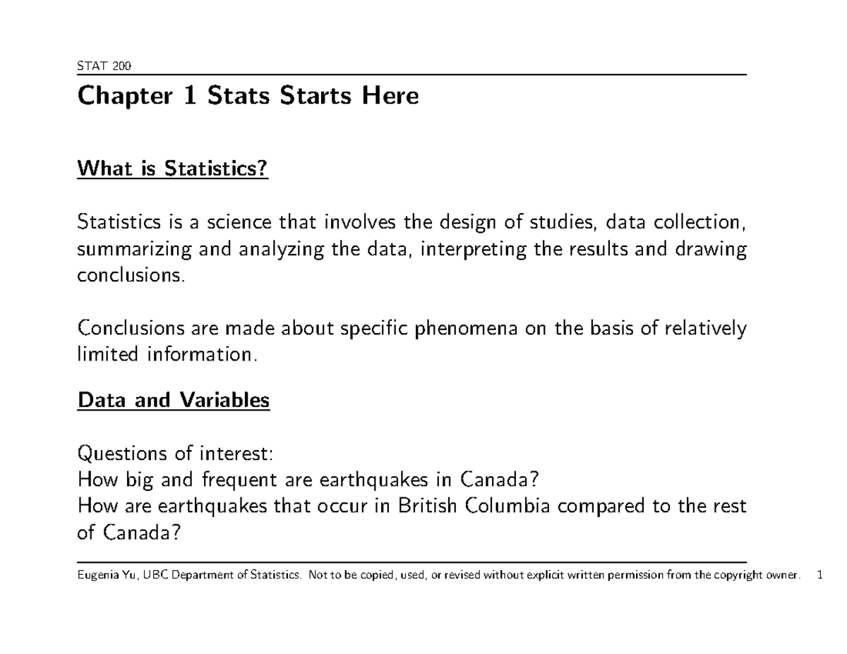 Combined Chapters 1 to 5 - Chapter 1 Stats Starts Here What is ...