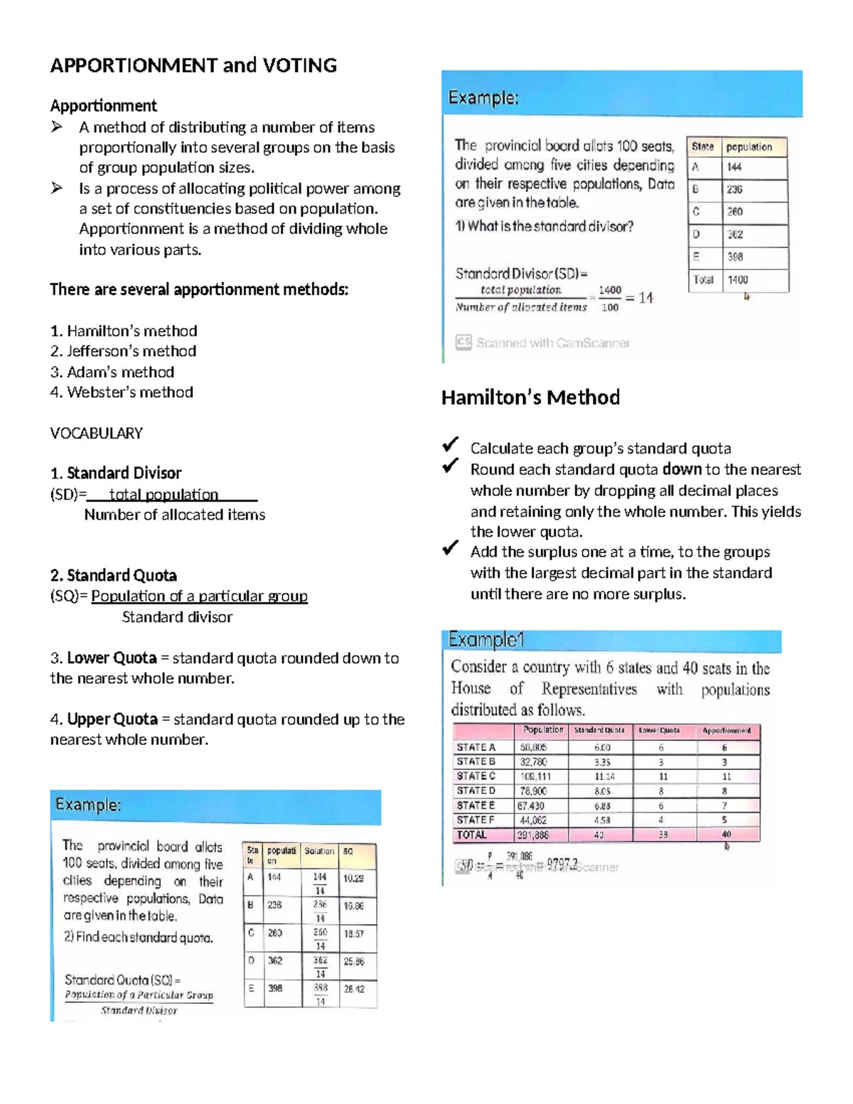 Apportionment and Voting - APPORTIONMENT and VOTING Apportionment A method of distributing a ...