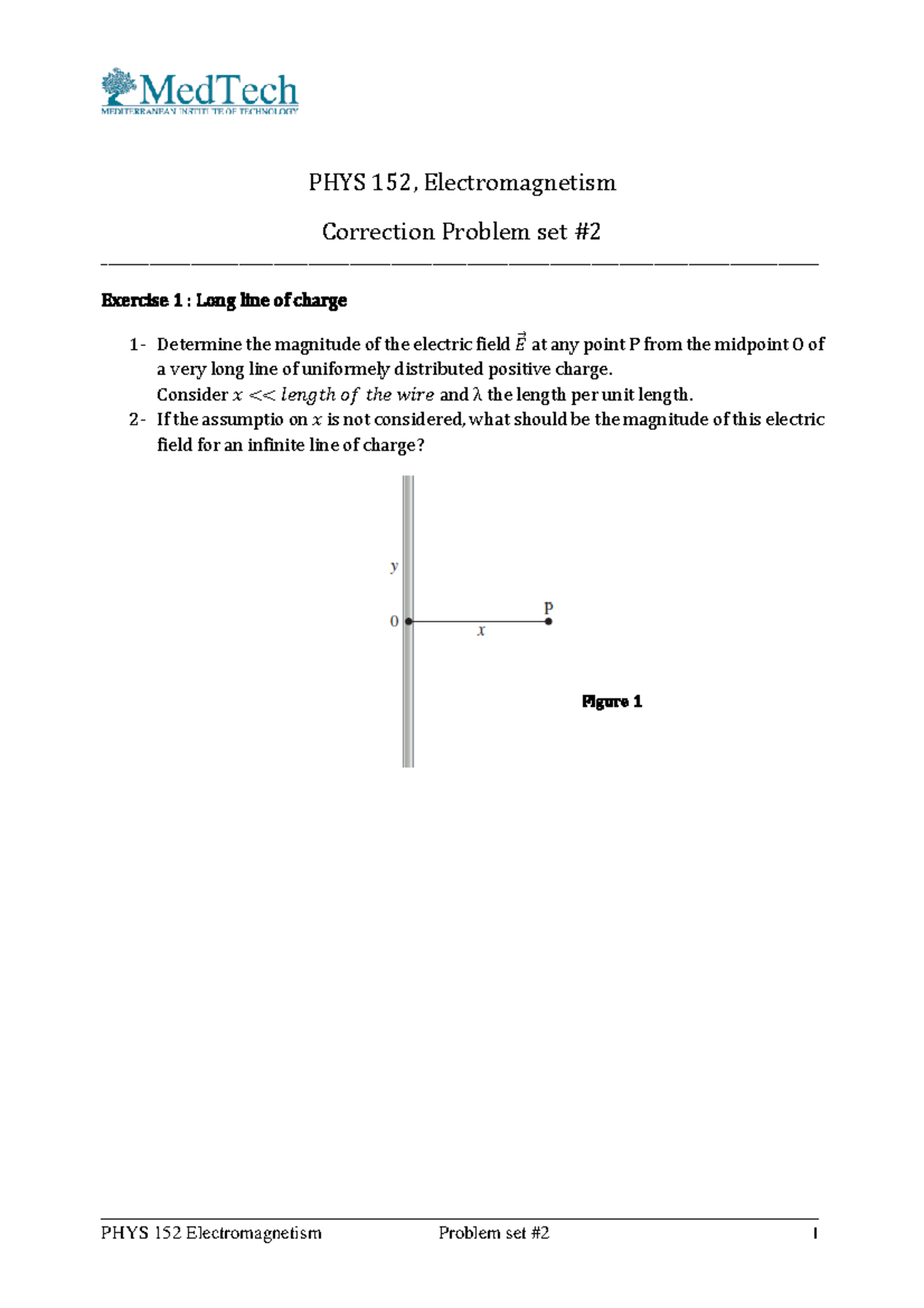 PHYS 152 Chapter 01 Problems Set 2 Solution - PHYS 152 , Electromagnetism Correction Problem set ...