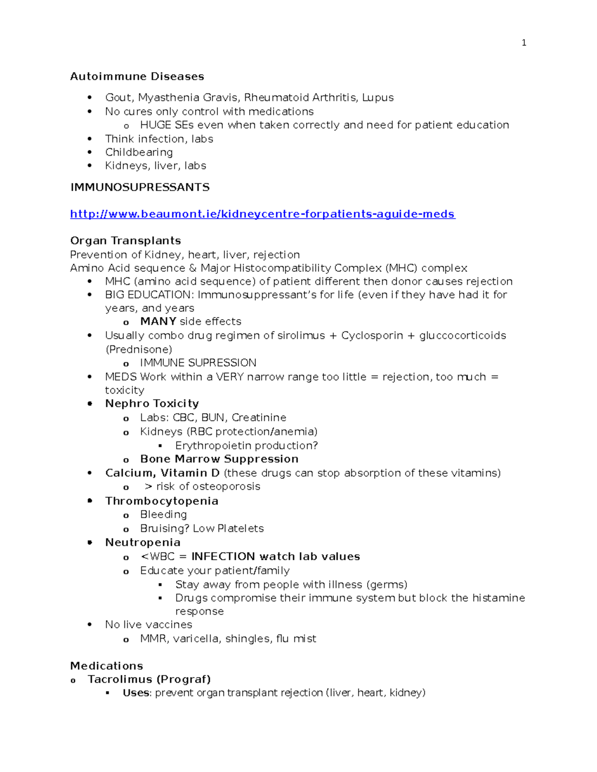 Autoimmune Diseases Notes - Autoimmune Diseases Gout, Myasthenia Gravis ...