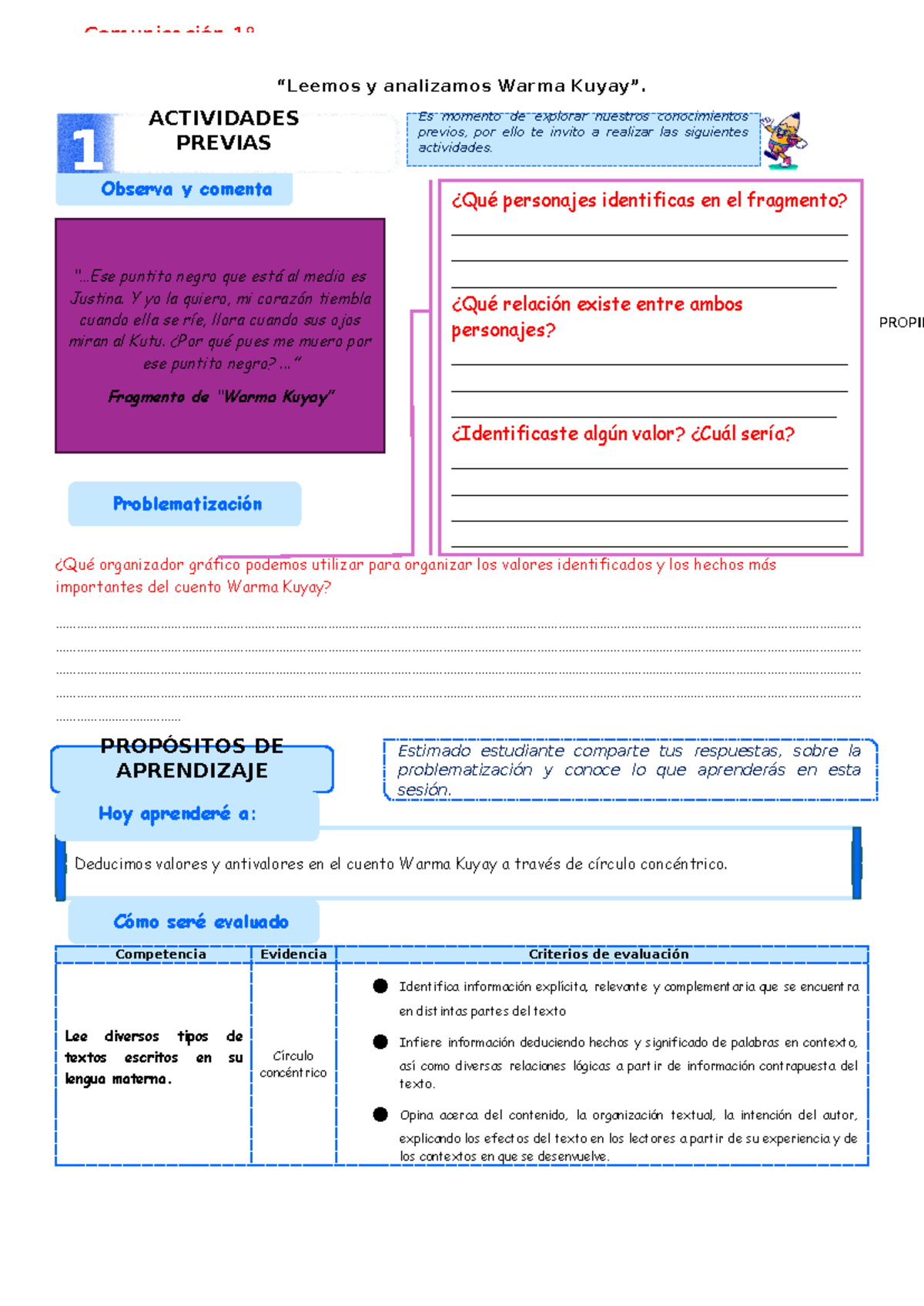 Leemos y analizamos Warma Kuyay-modelo 2 - PROPIE 2024 LEGIS “Leemos y ...